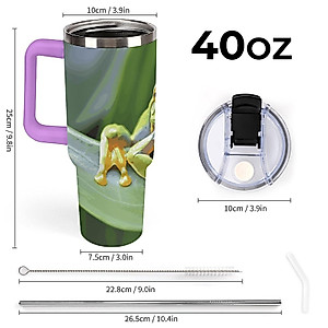 LLUTSNTH 40 Oz Vacuum Tumbler with Violet Handle Leakproof Insulated Tumbler Tree Frog Baby Stainless Steel Travel Mug with Lid And Straw Coffee Cup Cute Water Bottles Cup Holder Friendly