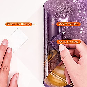 Viseeko Window Privacy Film: Frosted Window Clings Space Planet Pattern Window Decals Static Cling Window Sticker Non-Adhesive for Kids Room Home Office(Purple, 17.5x78.7Inches)