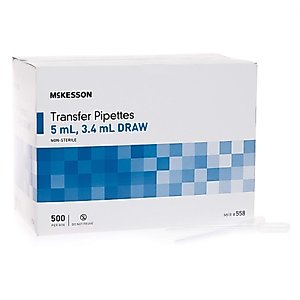 McKesson Transfer Pipette, Non-Sterile, 5 mL Capacity 0.5 mL to 1 mL Graduation Increments, 500 Count, 1 Pack