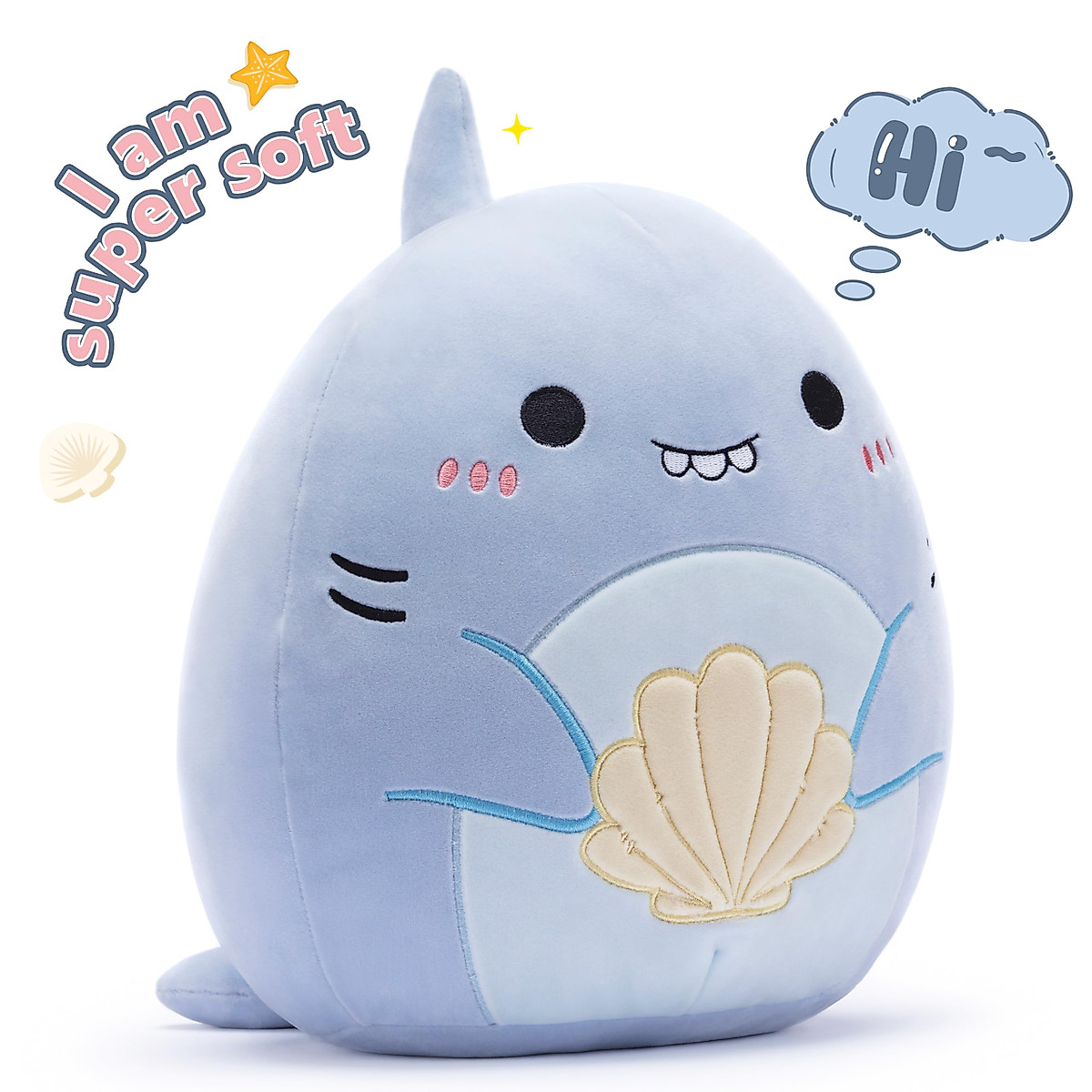 PLAYNICS Large Shark Plush Pillow Stuffed Animal Toy,Big Size Cute Soft 14" Fat Kawaii Hugging Pillows Cuddle Huggable Plushie,Gift for Children