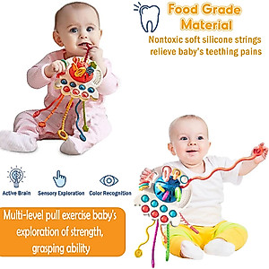 ENVFRI Food Grade Silicone Pull String Activity Toy, Baby Toys Montessori Pull String Learning Ropes with Simple Bubble Sliding Balls for Motor Skills, Sensory Teething Infants Toddlers Gifts 18M+