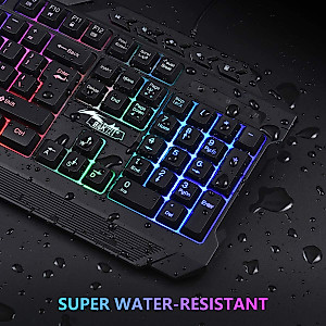 BAKTH Multiple Color LED Rainbow Backlit Wired Gaming Keyboard and Mouse Combo, USB Ergonomic Computer Keyboard with 7 Colors 3600DPI 6 Button Mouse for PC Windows Mac Game and Work
