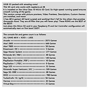 BeiErMei Raspberry Pi 4B Game System Retropie RetroArch EmulationStation Preloaded 32GB Games Plus Data with Class 10 MicroSD TF Card, Only Work with Raspberry Pi 4B, KODI+LXDE, Video Previews