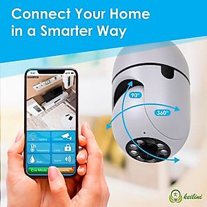 Keilini Light Bulb Security Camera, Keilani Light Bulb Security Camera, Keilini Security Camera, 360°Panoramic Surveillance Cam, 2.4GHz WiFi Smart 1080P Outdoor Security Camera Motion Detection