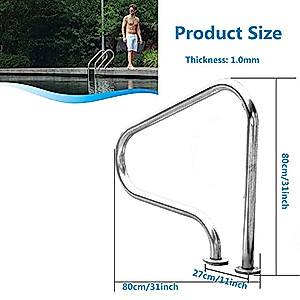 Swimming Pool Handrails, 304 Stainless Steel Safety Handrails Easy-to-Install Ramp Bumper for Garden Backyard Pools Anti-Slip and Anti-Rust(1pcs)