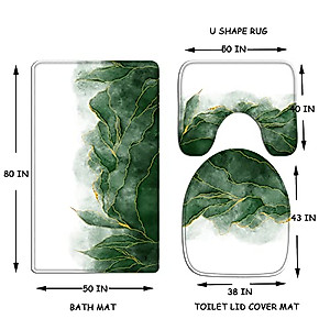 IcosaMro Green Shower Curtain Set with Rugs and Accessories Bathroom Set 4 Pcs (Forest Bath Mat, U Shape Rug, Toilet Lid Cover Mat and 12 Hooks), Green