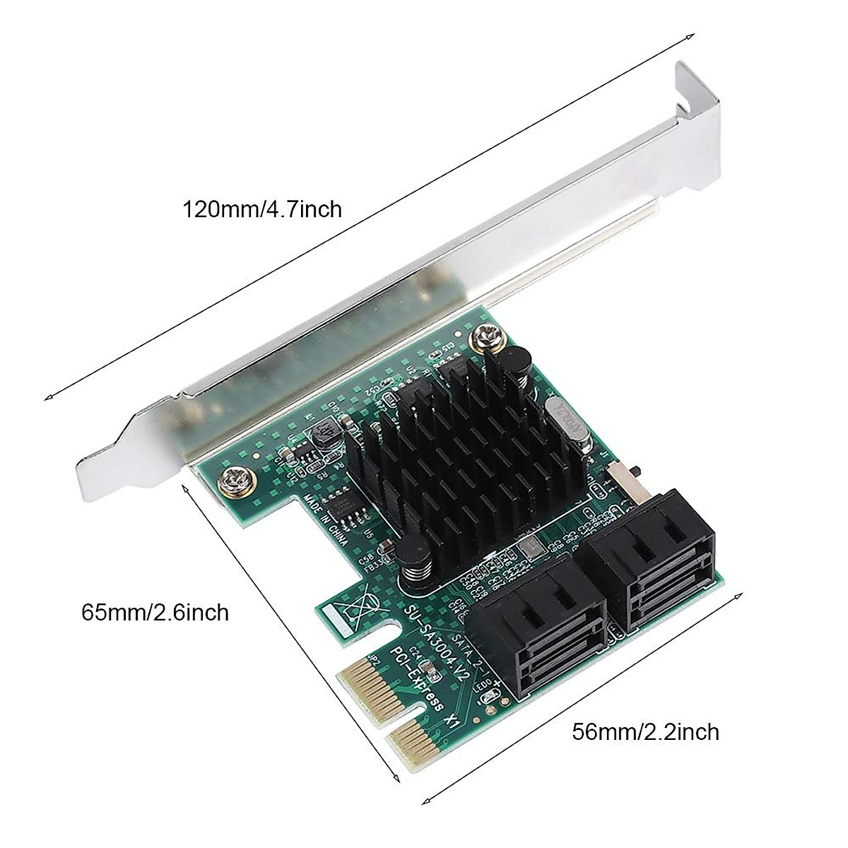 SATA 3.0 Expansion Card, 4Port PCIE to SATA 3.0 Expansion Controller Card, Rear SATA3.0 Interface, 4U, 2U Universal, Thick GoldPlated PCIE Interface, Fourlayer Circuit Board, Three Modes