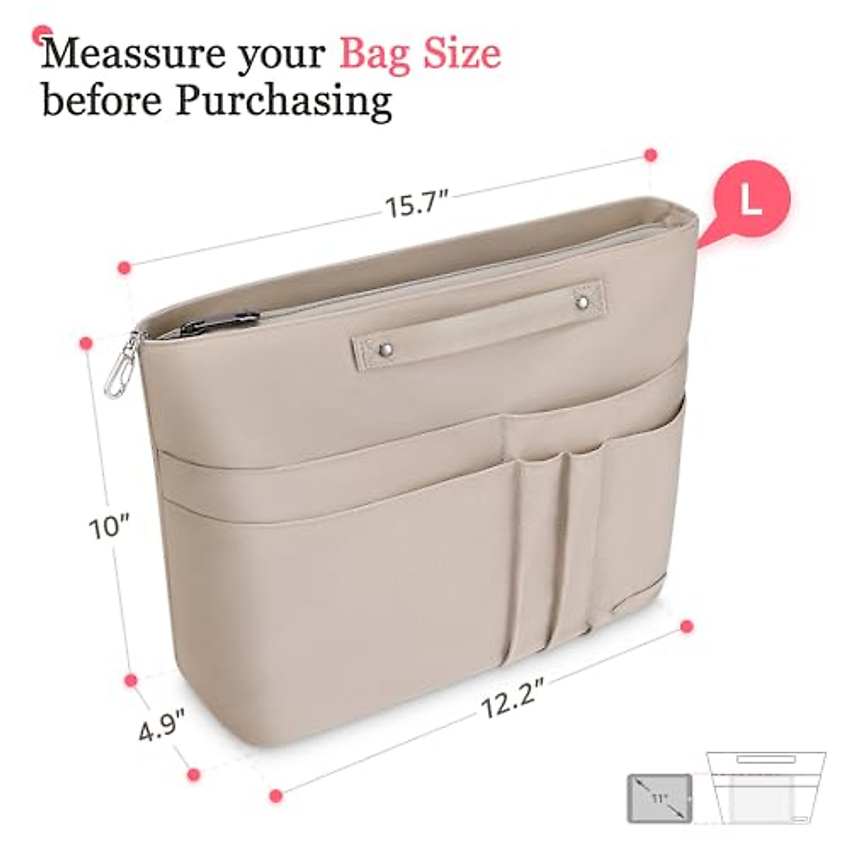 HyFanStr Purse Organizer Insert for Handbags,Tote Bag, Zipper Bag for Women with 15 Pockets, Beige