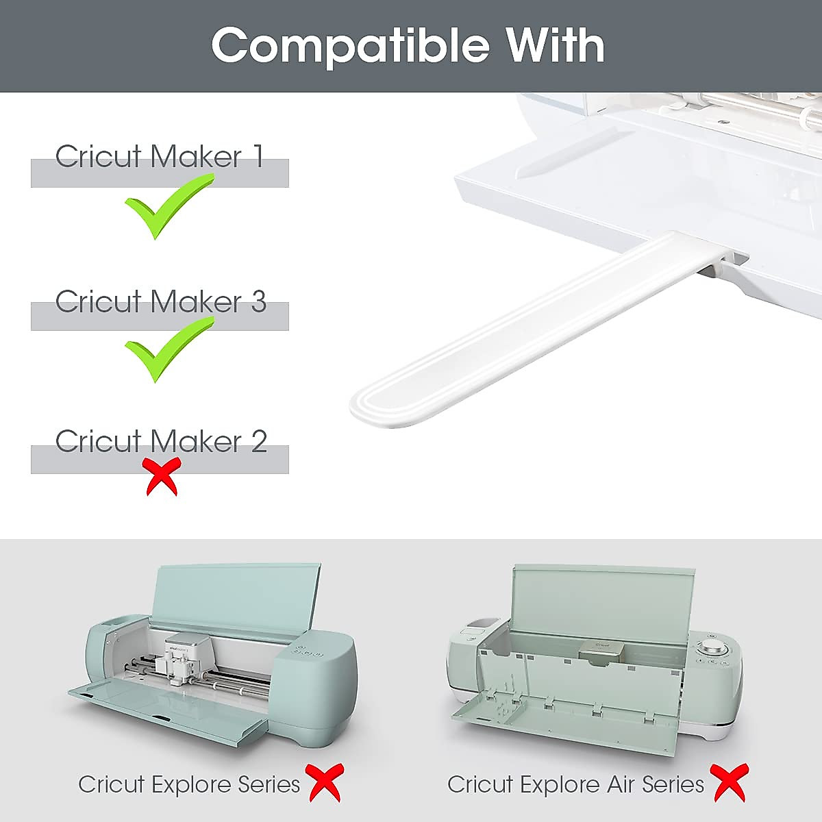 Lenink Extension Tray Extender Compatible with Cricut Maker 1/3, Cutting Mat Extender Holder Hanger for 12"x24" and 12"X12" Cutting Mat White