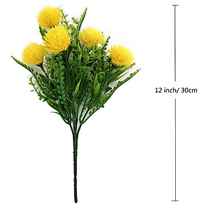 Artificial Flowers, for Christmas Plastic Plants Dandelion Shrubs Grass Fake Bushes Home Garden Office Room House Outdoor Indoor UV Resistant Wedding DIY Decor Planter Filler Decoration Yellow, 4 Pack