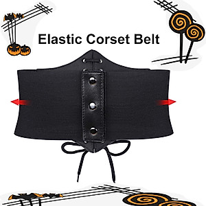 SUOSDEY Women Black Waist Cinch Belt Lace-up Elastic Waspie Corset Costume Belt