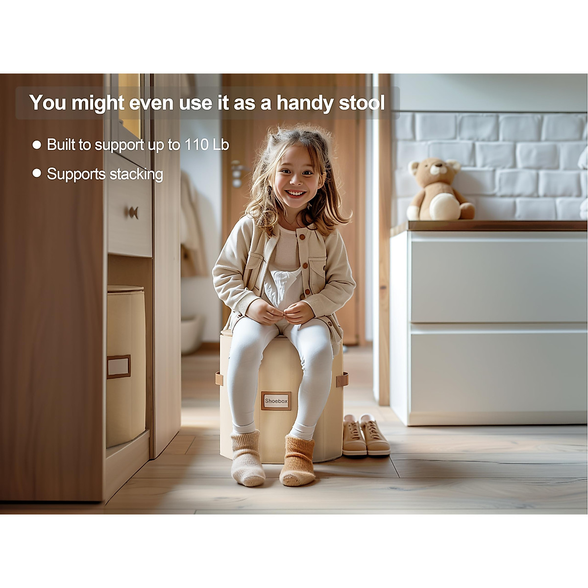 Vailando Shoe Organizer for Closet - Cylindrical Shoe Storage Organizer with Adjustable Dividers for Closet, Foldable, Beige, 1-Pack