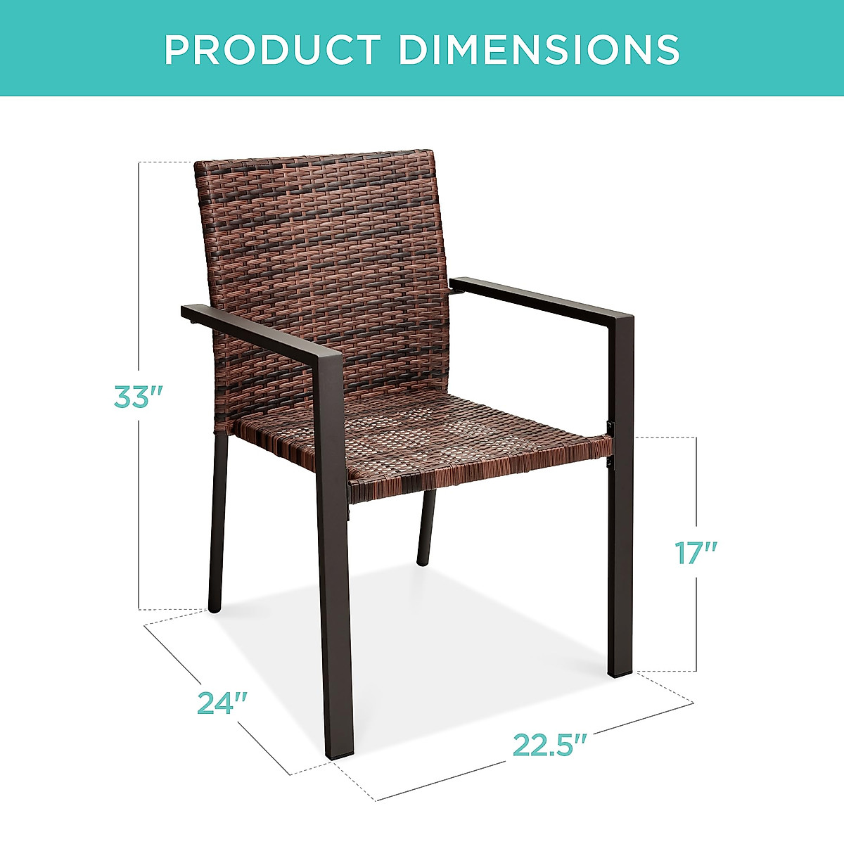 Best Choice Products Set of 2 Stackable Outdoor Wicker Dining Chairs All-Weather Firepit Armchair w/Armrests, Steel Frame for Patio, Deck, Garden, Yard - Light Brown