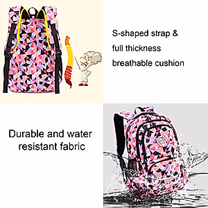 JiaYou Girl Geometric Printed Primary Junior High University School Bag Bookbag Backpack(2# Black,19 L)