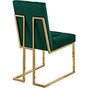 Meridian Furniture Pierre Collection Modern | Contemporary Velvet Dining Chair with Luxurious Deep Tufting and Polished Gold Metal Frame, Set of 2, Green, 18.5" W x 25" D x 36.5" H