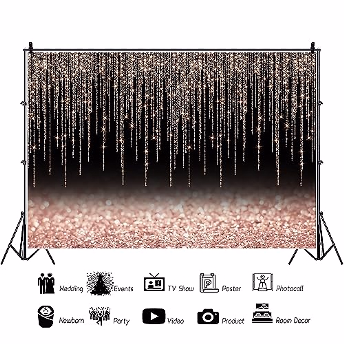 Pnylzzyxh Black and Rose Gold Backdrop Glitter Photography Background for Girl Women Birthday Wedding Baby Shower Bridal Shower Vinyl Abstract Backdrop Party Decoration Banner Photo Props 10x8ft