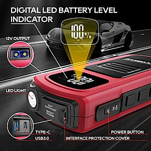 ECOMAX ECA80 Jump Starter, Car Battery Jump Starter, 1500A Peak 15000mAh Portable Car Jump Starter Battery Pack (7L Gas/5L Diesel) with USB/Type-C Quick Charging, LCD Display and LED Light