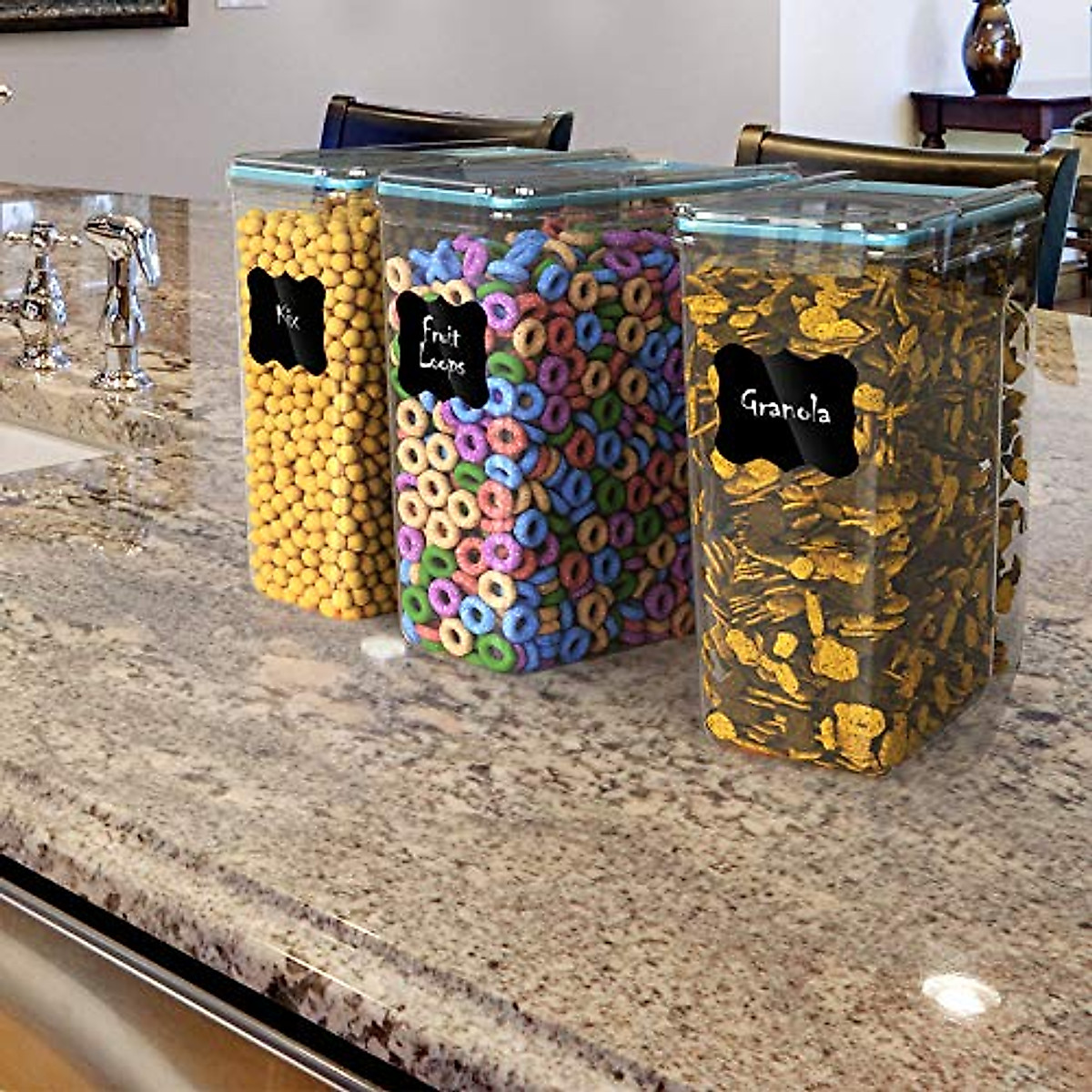 Top Quality Cereal Container Storage Set 3 Pc -135.2oz + 18 Labels & Pen - Airtight Dry Food Keepers - Great For Cereal, Flour, Sugar - BPA Free Dispenser - Shazo …