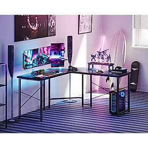 ODK L Shaped Gaming Desk with 4 Drawer Storage Cabinet Dresser, Black Carbon Fiber Computer Desk and Black Dresser