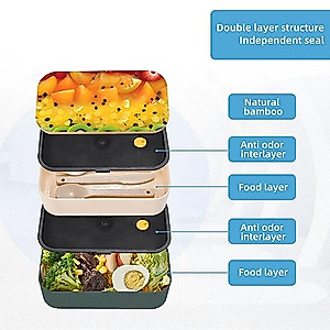 Fresh Fruit Adult Lunch Box, Bento Box, With Cutlery Set Of 3, 2 Compartments, Rectangular, Lunch Box For Adults