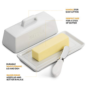 Butter dish set N salt and pepper shaker set Bundle [White]