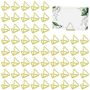 KALIONE 60 Pieces Triangle Place Card Holders Gold Table Number Holders Mini Table Picture Holders Name Place Card Photo Stand Holder Clips for Office Restaurant Wedding Anniversary Party