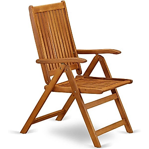 TisYourSeason Solid Wood 5 Position Folding Chair with Arm Rest in Natural Oil Finish Set of 2