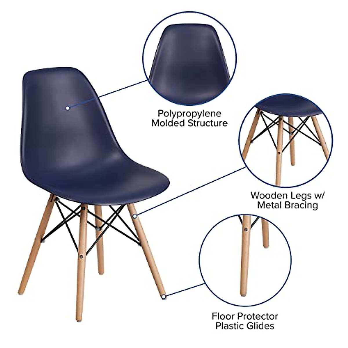 Flash Furniture Elon Series Navy Plastic Chair with Wooden Legs