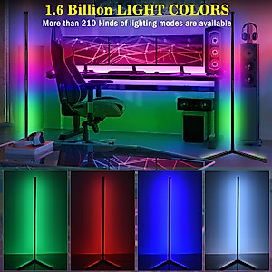 24W Corner Floor Lamp, 62" Smart RGB LED Floor Lamp with Music Sync, Modern Mood Lighting Corner Lamp Dimmable with Remote & App Control, DIY Mode & Timer RGB Corner Light for Living Room Gaming Room