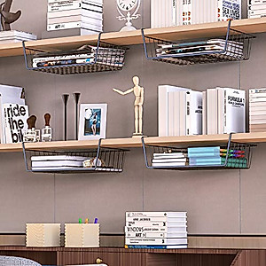 Under Shelf Basket, iSPECLE 4 Pack Under Cabinet Organizer Easy to Install and Use Versatile Metal Pantry Organizer Add Storage to Kitchen Cabinet Pantry Cupboards and Shelves, Black