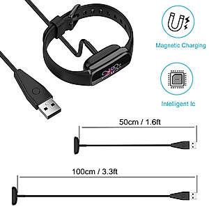 Threeeggs for Fitbit Charge 5 Charger with Reset Button, USB Charging Cable for Charge 5, Charge 6 & Fitbit Luxe (2-Pack, 3.3ft & 1.6ft)