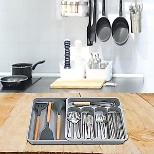 MODGAL Silverware Organizer,Silverware Drawer Organizer Flatware Organization Holder - 6 Slots Flatware Organizer Expandable, Silverware Tray for Efficient Spoon, Fork, Chopsticks Storage