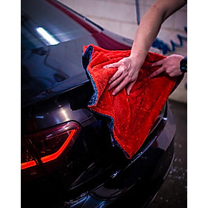 Autofiber Dreadnought Jr. Microfiber Towel, Superior Absorbency for Drying Cars, Trucks, and SUVs, Double-Twist Pile, One-Pass Vehicle-Drying Towel - Pack of 1, Red/Gray (16 inch x 16 inch)