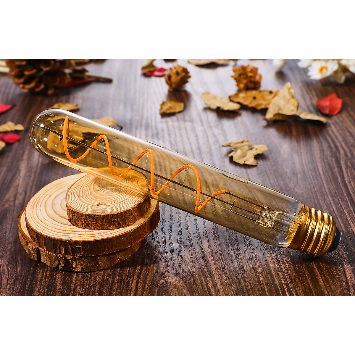 Dimmable T10 LED Bulbs, Warm White 2200K Amber, 7.3inch Long Tubular Light Bulb, 40 Watt Vintage Edison LED Filament Bulb,400lm,E26 Base Led Tube Bulb,Amber Glass,Pack of 4