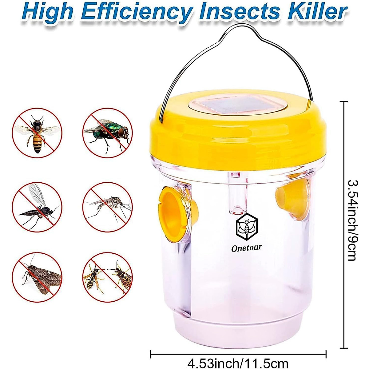 outtkitywi 2 Packs Wasp Trap - Solar Powered Bee Trap Outdoor for Yellow Jackets, Hornets and Wasps - Durable Wasp Killer and Bee Killer - Reusable Yellow Jacket Trap and Insect Trap
