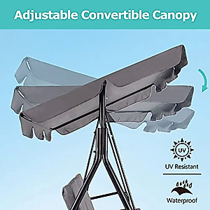 Funny Sunny Outdoor Patio Swing Chair with Canopy,3 Seater Porch Swing Chair with Adjustable Canopy and Removable Cushion for Patio Garden Poolside Balcony Backyard, Grey