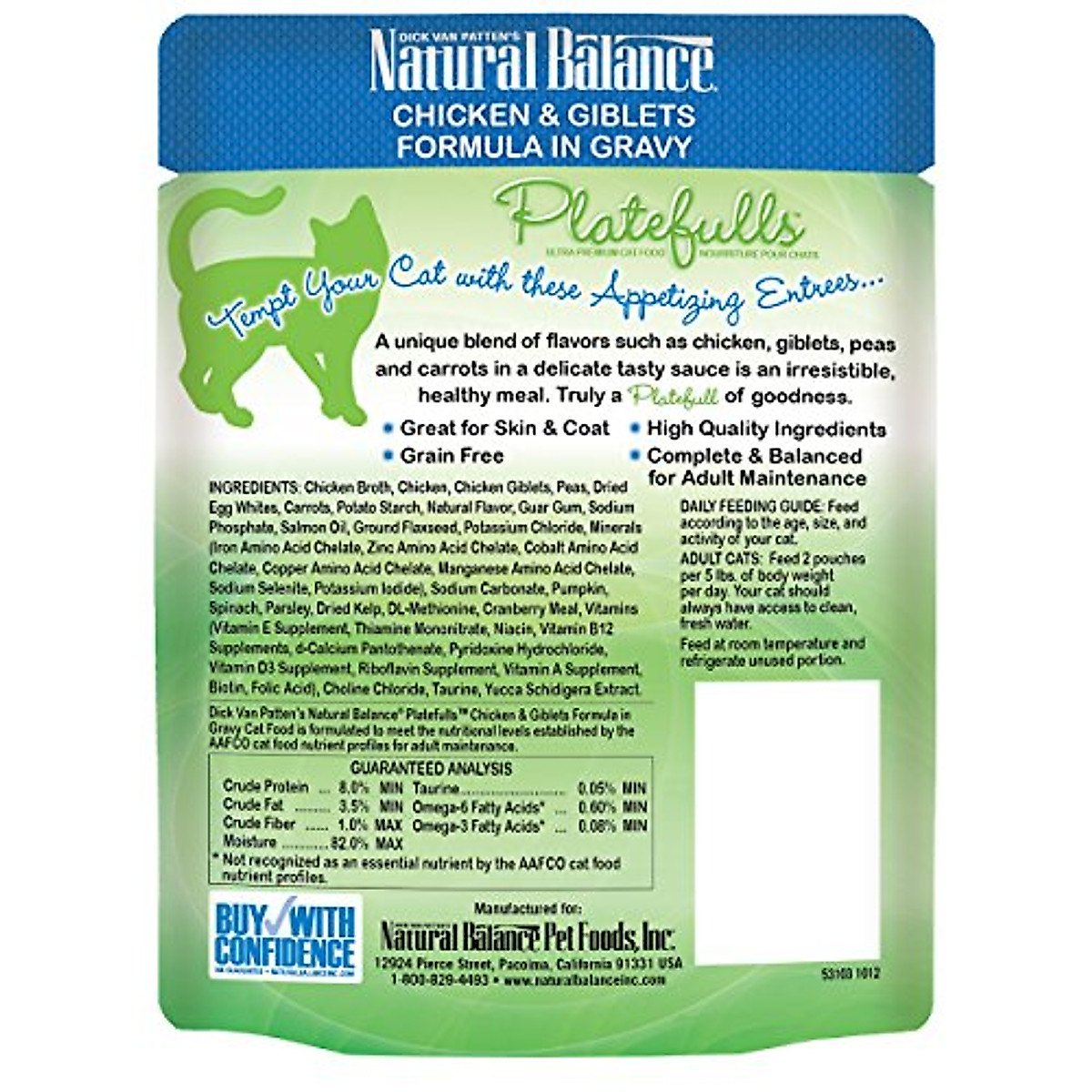 Natural Balance Platefulls Wet Cat Food Salmon, Chicken & Giblets Formula in Gravy, 3 Ounce Pouch (Pack of 24), Grain Free