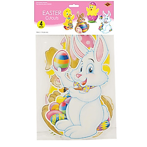 Beistle Happy Easter Bunny and Chicks Cut Outs 4 Piece Spring Time Decorations, 14", Multicolored