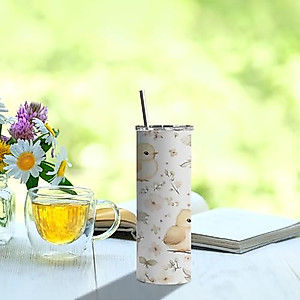 Tumbler with Lid and Straw Cartoon Bird and Flowers thermos coffee travel mugcute cups 20 oz insulated tumbler for Daily Holiday Decor Gift coffee cup