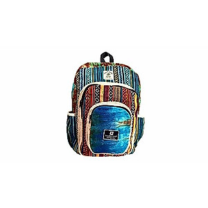 Zillion Craft Travel laptop back pack. Eco Friendly 100% natural hemp back pack for School, College. Multi pocket colorful unique design.
