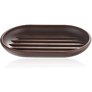 6 Pcs Plastic Bathroom Accessory Set Luxury Bath Accessories Bath Set Lotion Bottles, Toothbrush Holder, Tooth Mug, Soap Dish, Toilet Brush, Trash Can, Rubbish Bin (Brown)