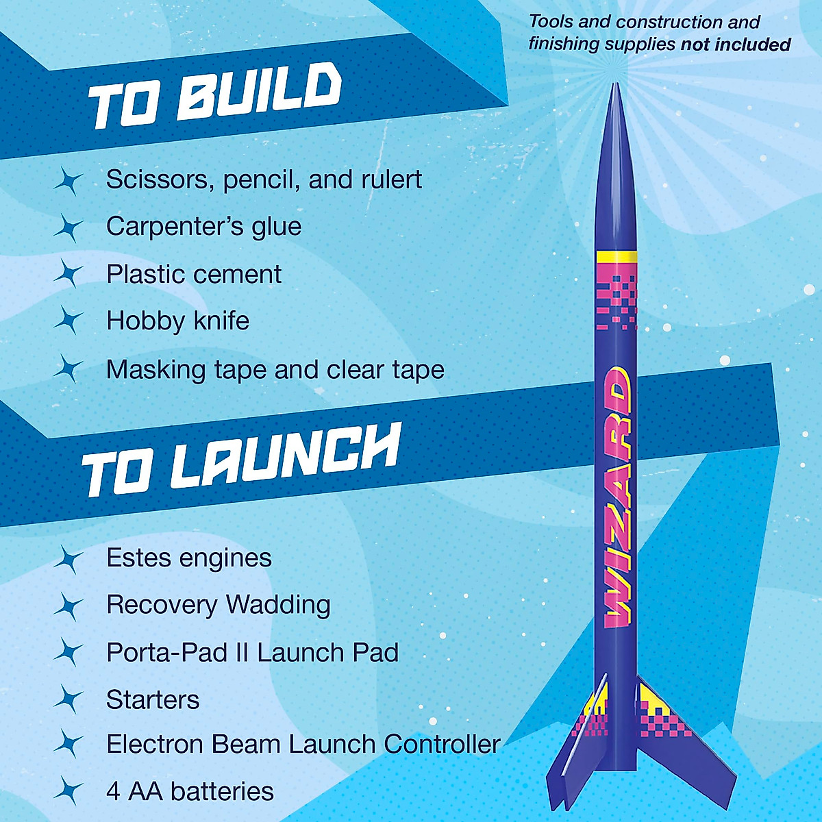 Estes - 1754 Wizard Flying Model Rocket Bulk Pack (Pack of 12) | Intermediate Rocket Kit | Step-by-Step Instructions | Science Education Kits | Great for Teachers, Youth Group Leaders and Birthdays