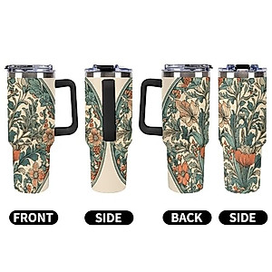 RTFGHJS 40 Oz Tumbler Green Floral Pattern Insulated Tumbler Travel Coffee Mug with Straw Lid Stainless Steel Water Bottle Vacuum Insulated Tumbler for Sport Work Car Travel Weekends
