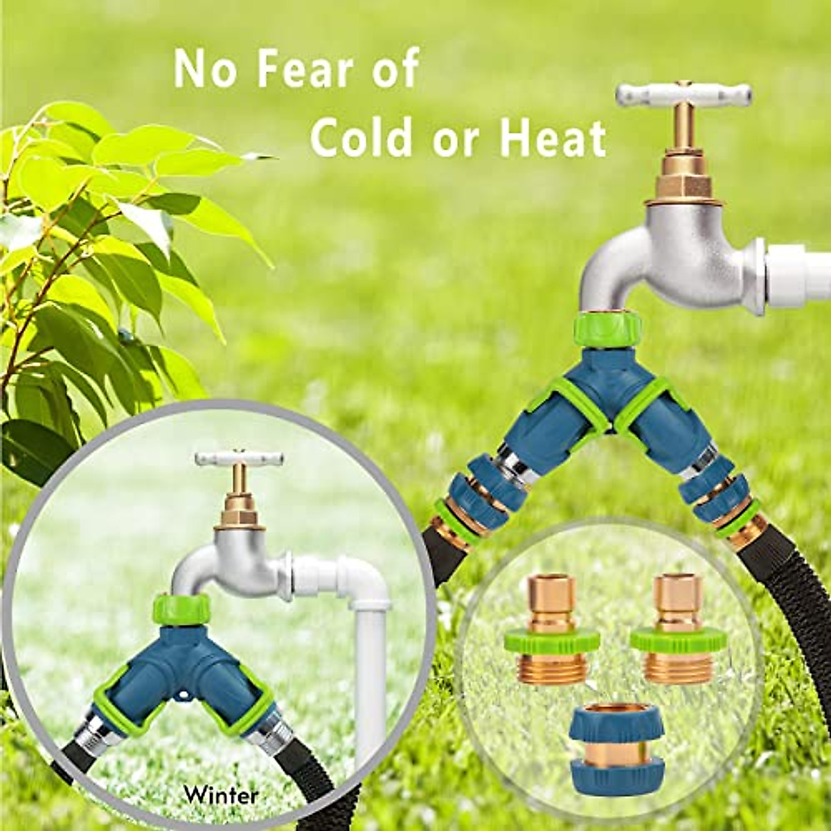 Hose Splitter 2 Way Heavy Duty, Garden Hose Splitter, Brass Y Hose Splitter with Thumb Control Valves, 3/4" Two Way Water Hose Splitter Faucet Splitter Shut Off Valve Hose Connector Adapter