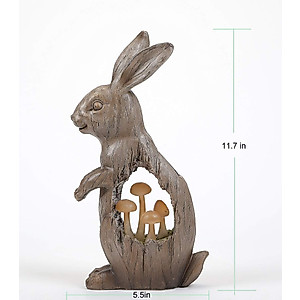 Joyathome Solar Garden Bunny Statues Rabbit with Mushroom Figurine, Solar Powered Resin Animal Sculpture Outdoor Lights for Patio Lawn,Yard ATR Garden Sculpture Decorations,11.7”H