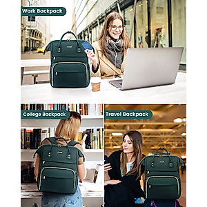 LOVEVOOK College Laptop Backpack, 15.6 Inch Travel Backpack for College, Waterproof Work Backpack Woman for Teacher Nurse Anti-theft Travel Back Pack, Gifts for Women,Dark Green