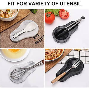 HESHIBI Spoon Rest, 2 Packs Marble Spoon Rest for Kitchen Stove Countertop, Marble Utensil Holder, Perfect for Spatula, Ladle, Fork (White and Black)