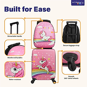 emissary Kids Luggage With Wheels For Girls, Unicorn Kids Luggage Set, Childrens Luggage For Girls With Wheels, Kids Suitcases With Wheels For Girls, Toddler Suitcase For Girls, Travel Luggage For Kid
