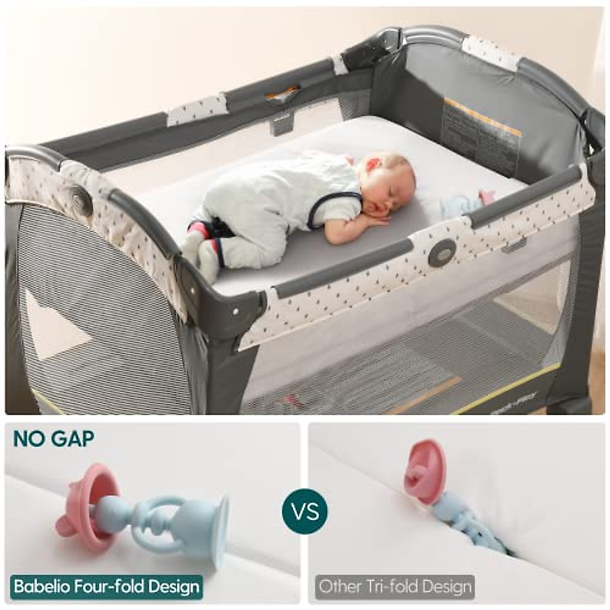 BABELIO Pack n Play Mattress Pad 38" x 26", Quatro-fold Mini Crib Mattress, Portable Foldable Pack and Play Mattress/Baby Play Mat/Playpen Mattress 3 in 1 (Travel Bag Included)