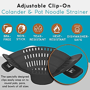 GottaHaveit | Clip On Strainer – Snap On Pot Drainer for Pan and Pots, Essential Home Cooking Tool. Black
